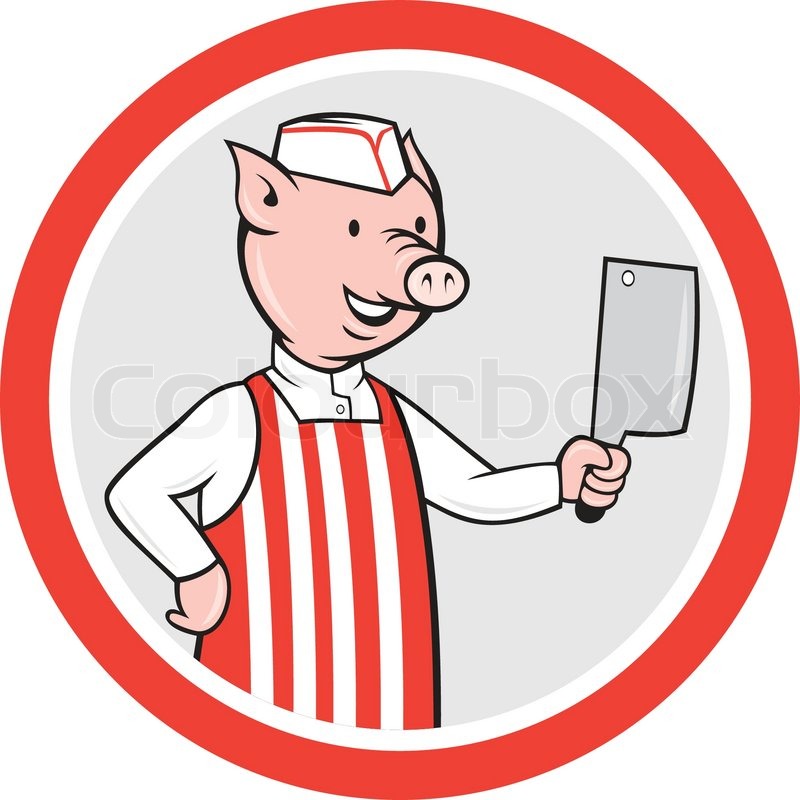 Illustration of a pig butcher holding ... | Stock vector | Colourbox