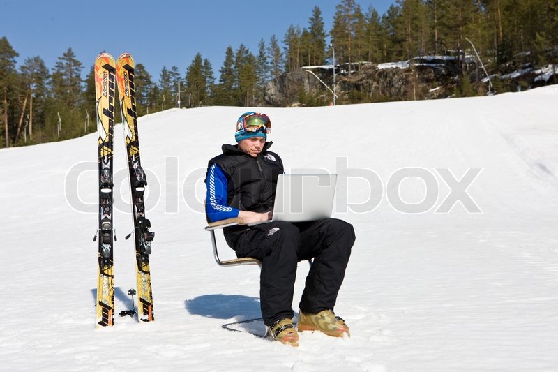 Relaxing with a laptop at Kongsberg ski ... | Stock image | Colourbox