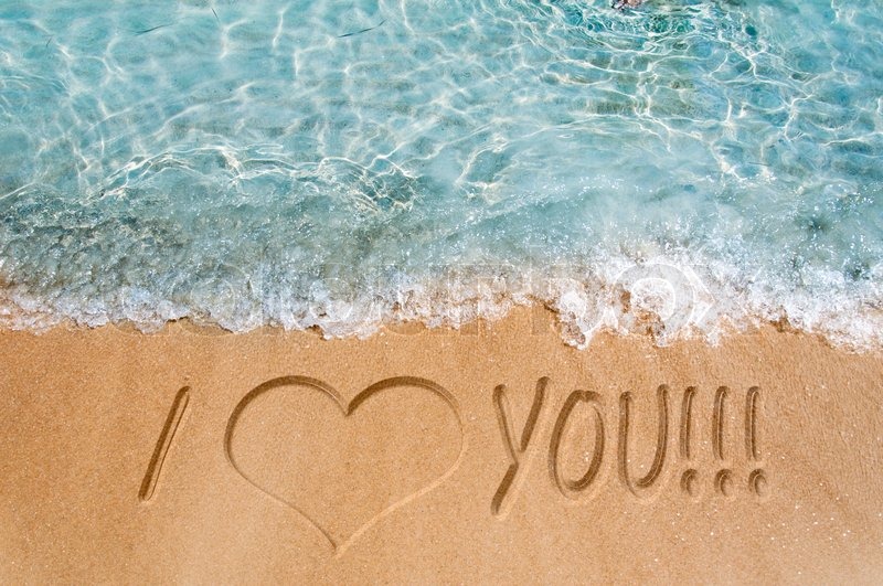 I love you word sign on the beach sand | Stock image | Colourbox