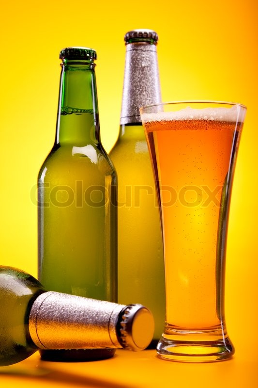 Perfectly chilled beer, in ideal yellow ... | Stock image | Colourbox