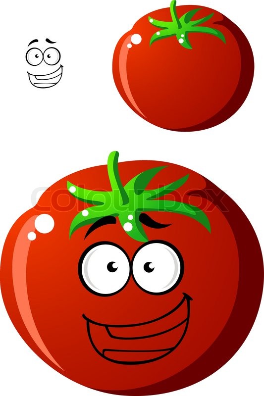 Ripe red cartoon tomato with a happy ... | Stock vector | Colourbox