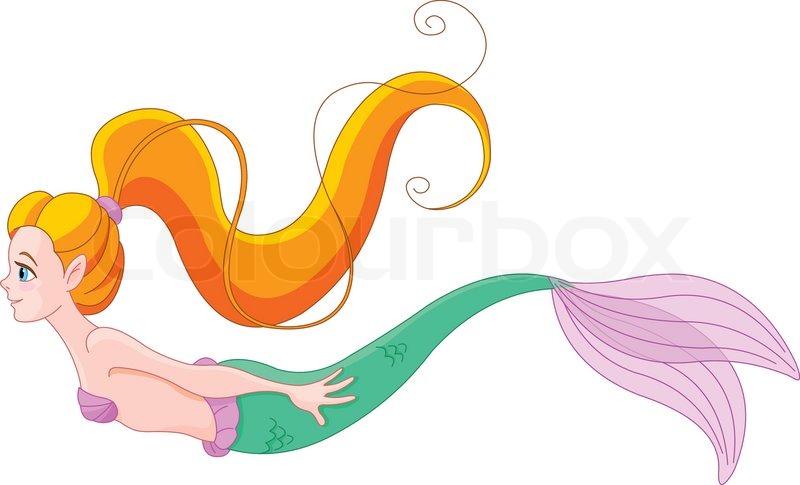 Cute red haired mermaid swimming | Stock vector | Colourbox
