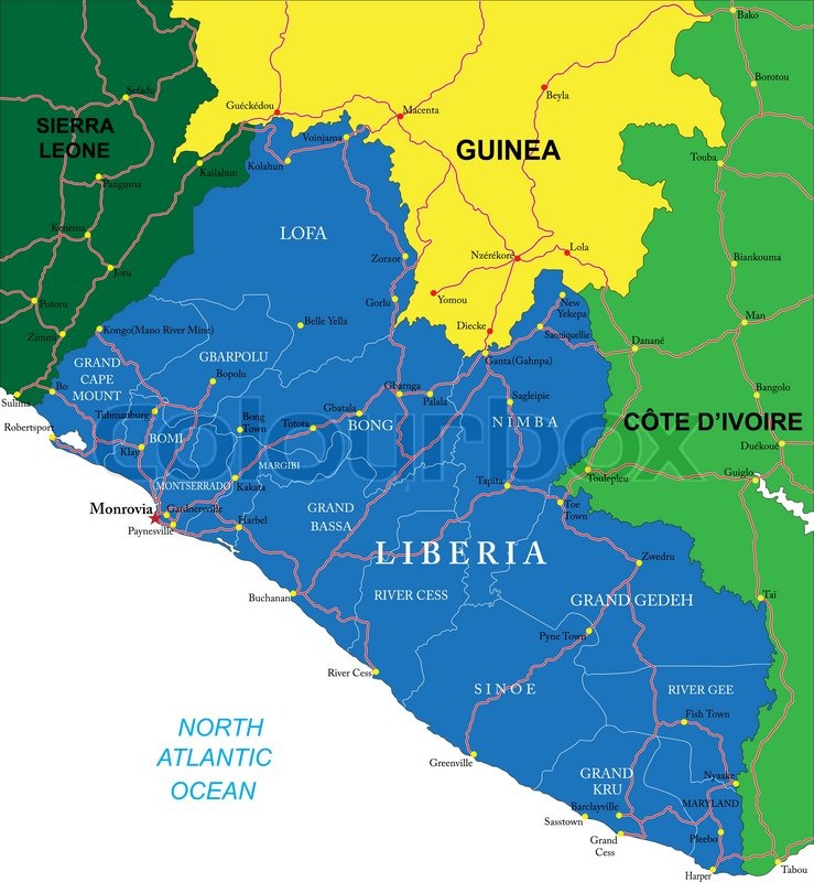 Highly detailed vector map of Liberia ... | Stock Vector | Colourbox