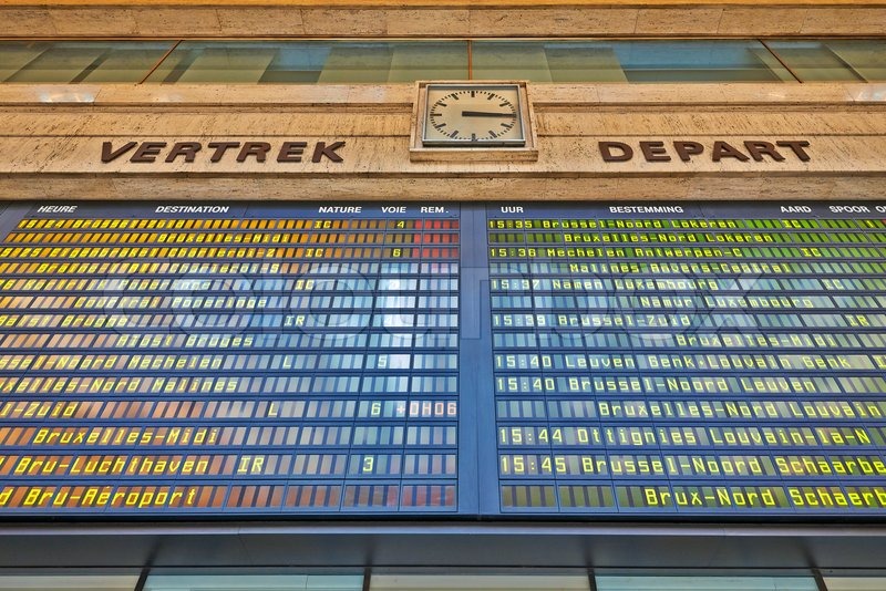 A schedule board in a train station ... | Stock image | Colourbox