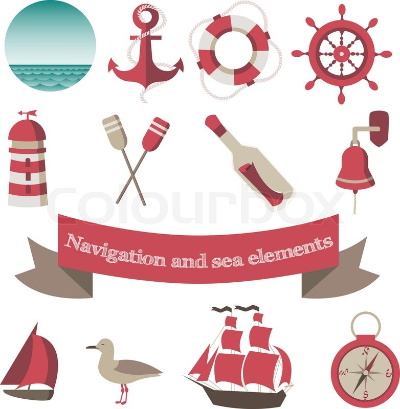 Navigation and sea icons and elements ... | Stock vector | Colourbox