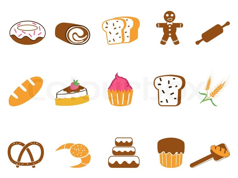 Isolated color bakery icons set on ... | Stock vector | Colourbox