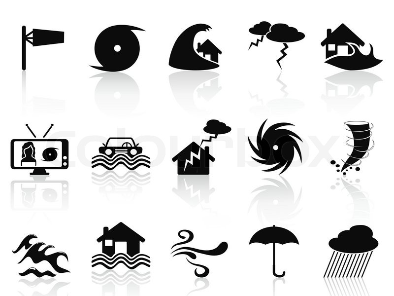 Isolated black storm icons set from ... | Stock vector | Colourbox