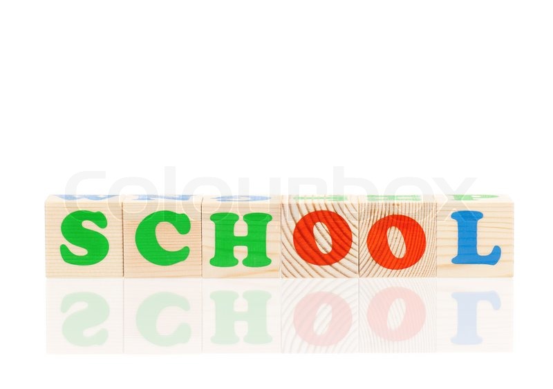 Word school composed from wood cubes ... | Stock image | Colourbox