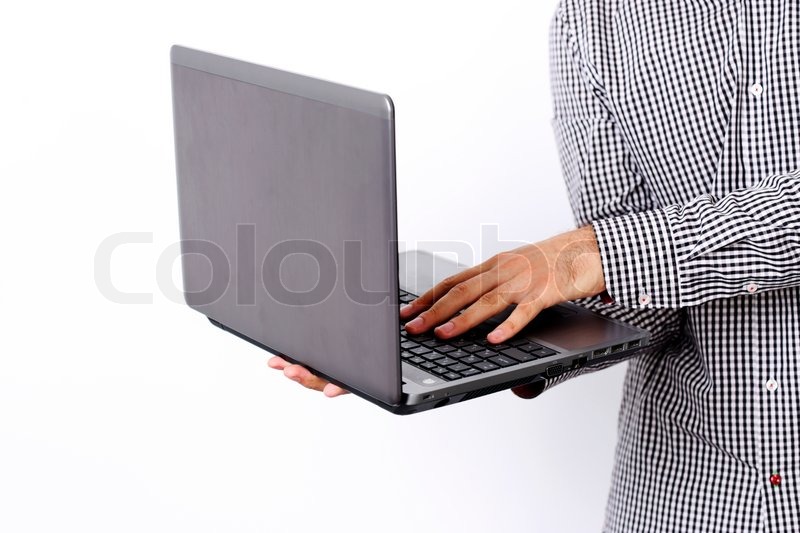 Side view image of a man using laptop | Stock image | Colourbox