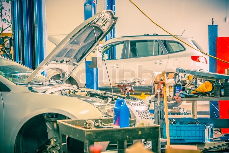 Cars Repairing in Auto Service. Broken ... | Stock image | Colourbox