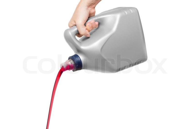 Red engine oil pouring from a canister ... | Stock image | Colourbox
