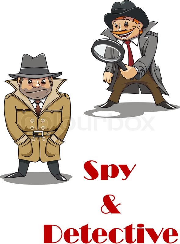 Spy and detective cartoon characters with a stereotypical unshaven spy ...