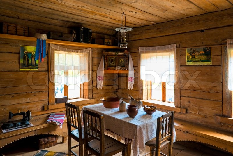 Russian interior poor hut in the Middle ... | Stock image | Colourbox