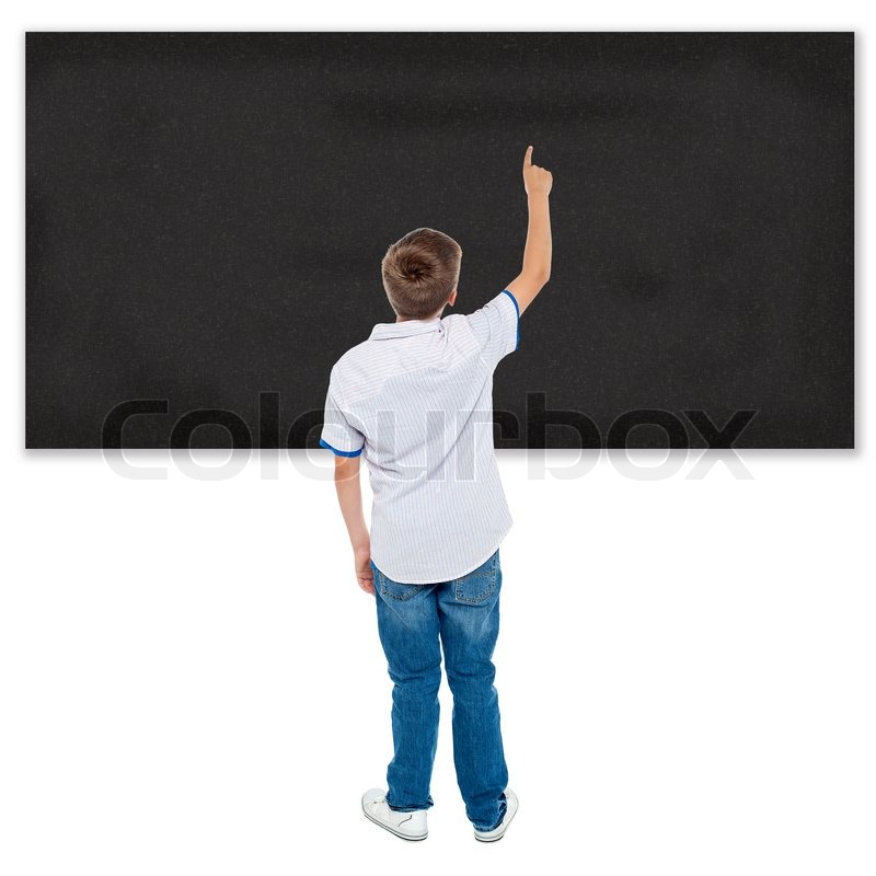 Rear view of a student pointing on a ... | Stock image | Colourbox