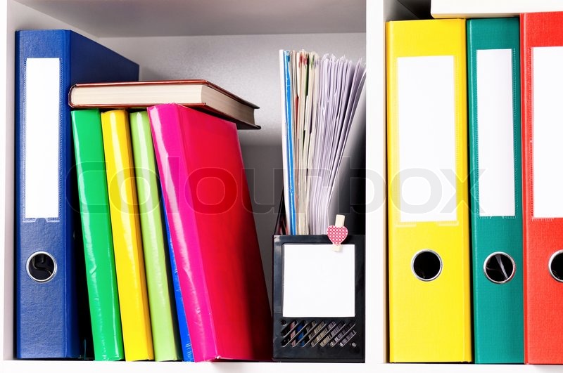 File folders, standing on the shelves ... | Stock image | Colourbox