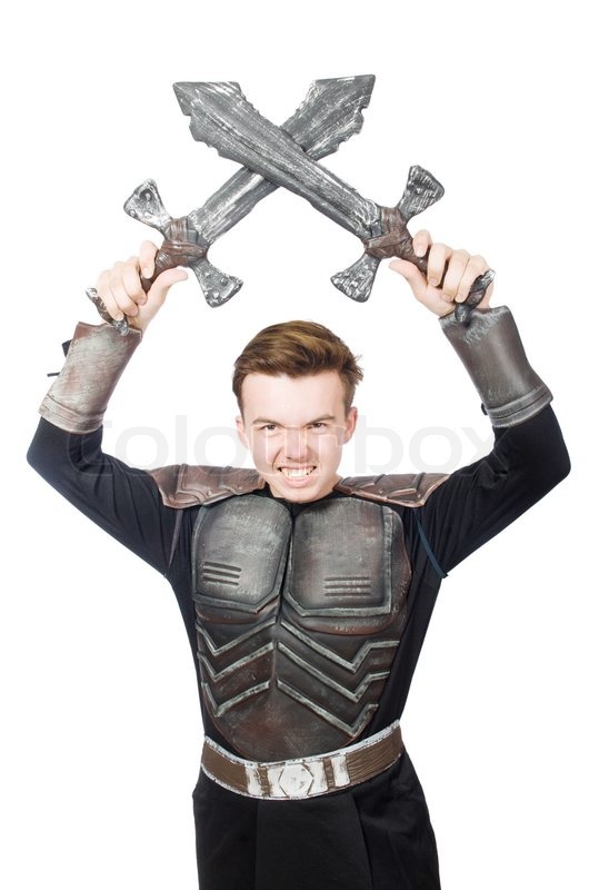 Funny knight isolated on the white ... | Stock image | Colourbox