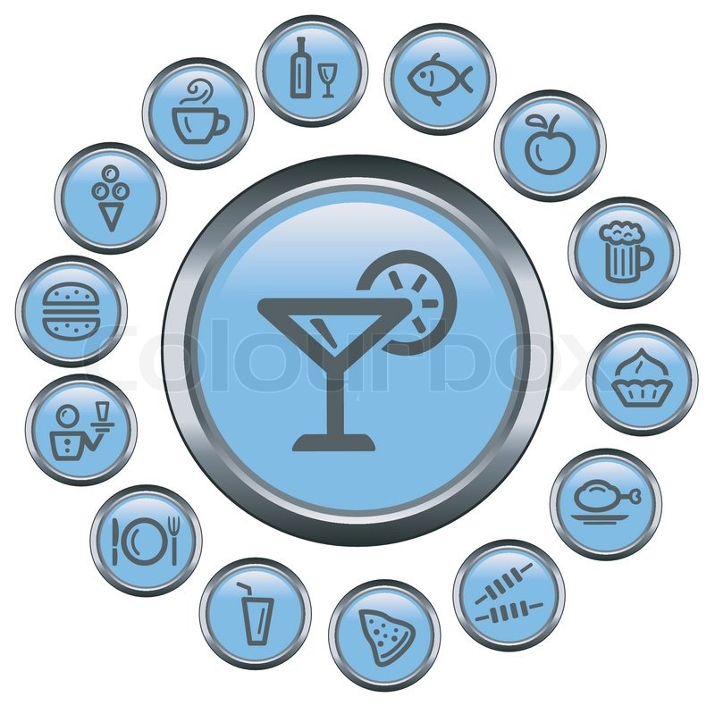 Food and drink button set | Stock vector | Colourbox