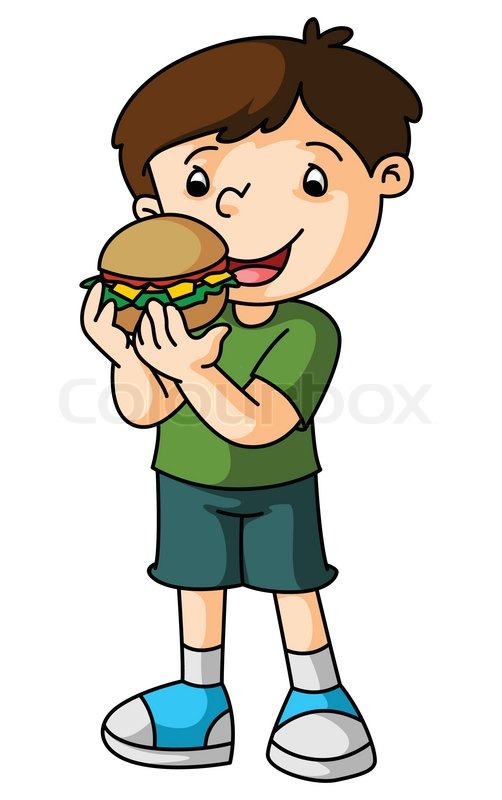 Boy eats burger | Stock Vector | Colourbox