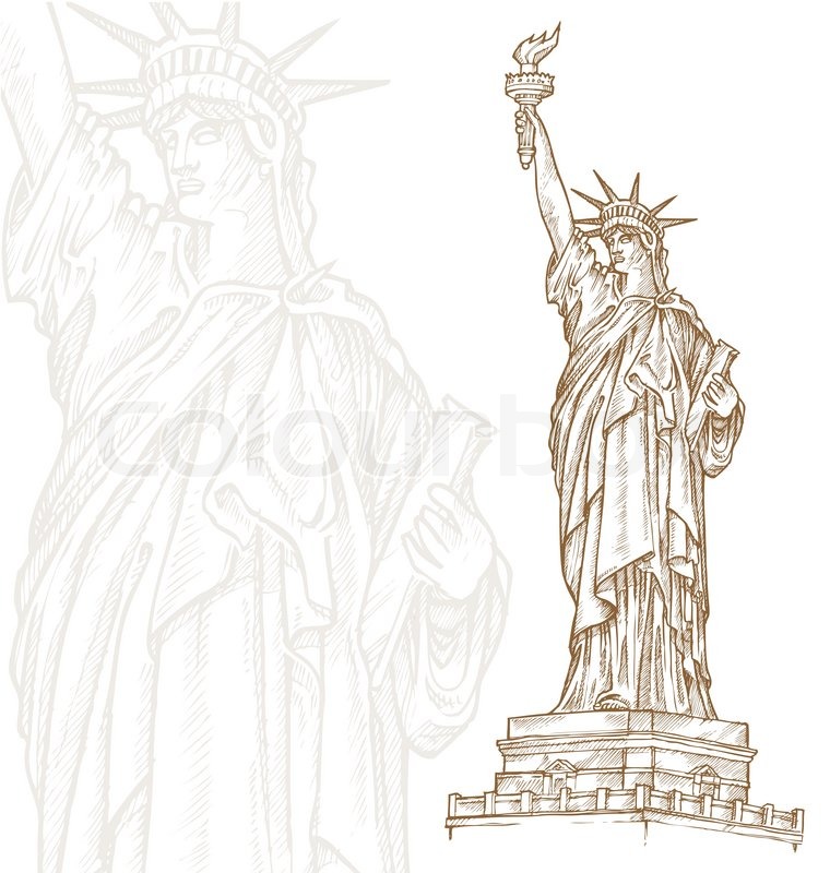 Statue of liberty hand draw on white ... | Stock vector | Colourbox