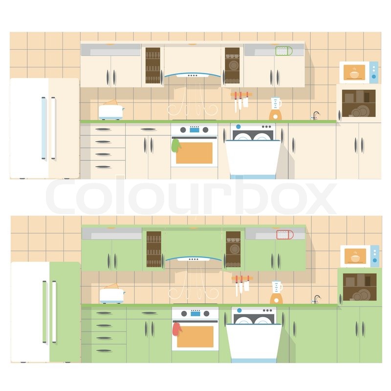 Kitchen overlooking the front, in a ... | Stock vector | Colourbox