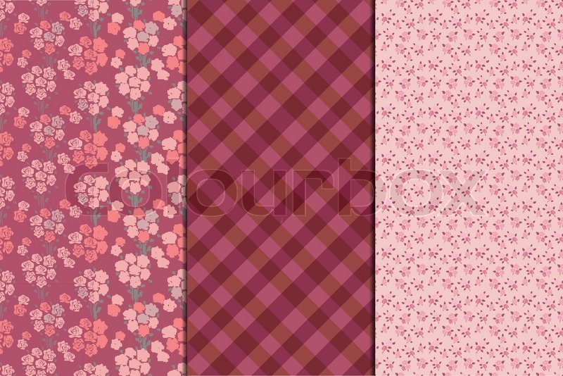 Set of seamless vintage pink patterns, ... | Stock vector | Colourbox