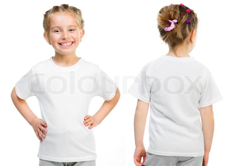 Little girl in a white T-shirt isolated ... | Stock image | Colourbox