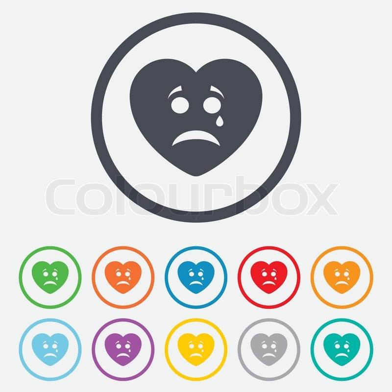 Sad heart face with tear sign icon. ... | Stock vector | Colourbox