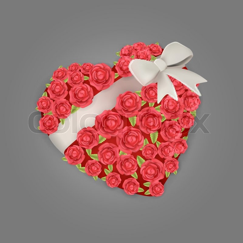Rose flowers heart with white ribbon. ... | Stock vector | Colourbox