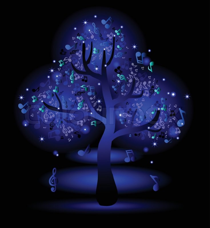 Glowing blue tree with music notes | Stock vector | Colourbox