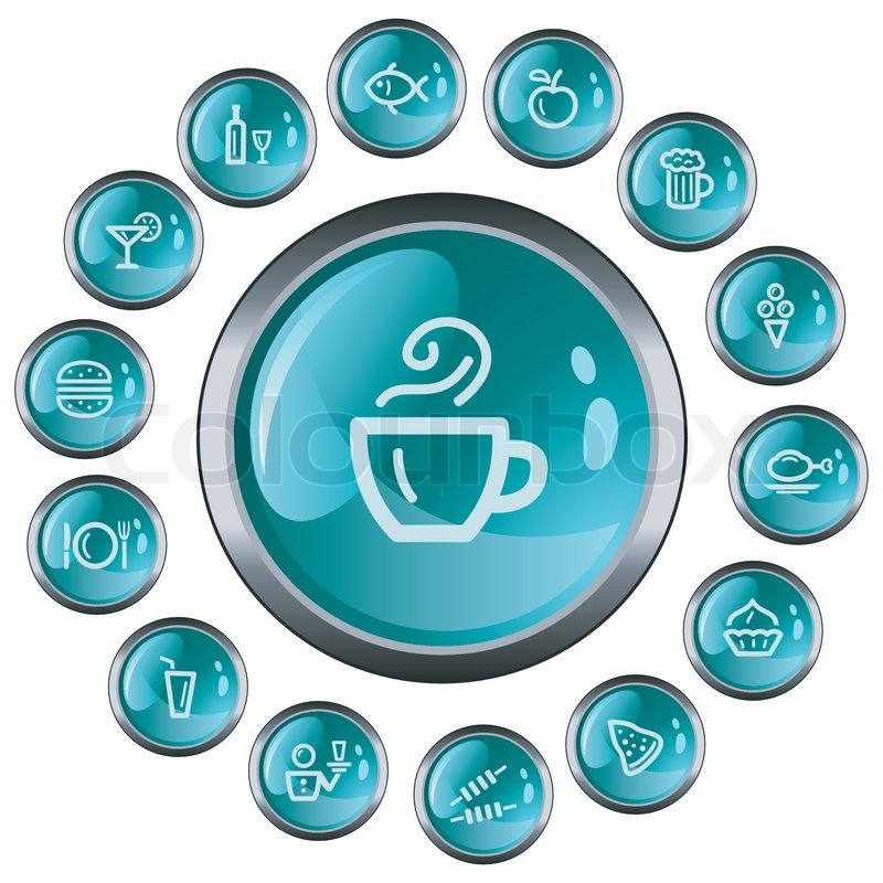 Food and drink button set | Stock vector | Colourbox