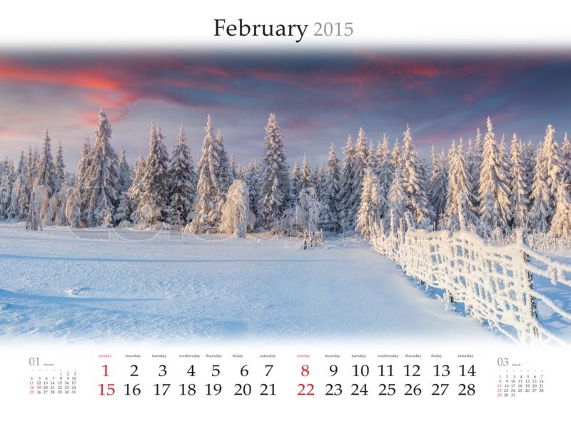 Calendar 2015. February. Beautiful ... | Stock image | Colourbox