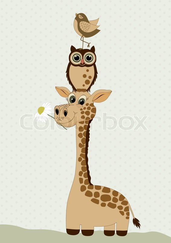 Cute giraffe with owl and bird on ... | Stock vector | Colourbox