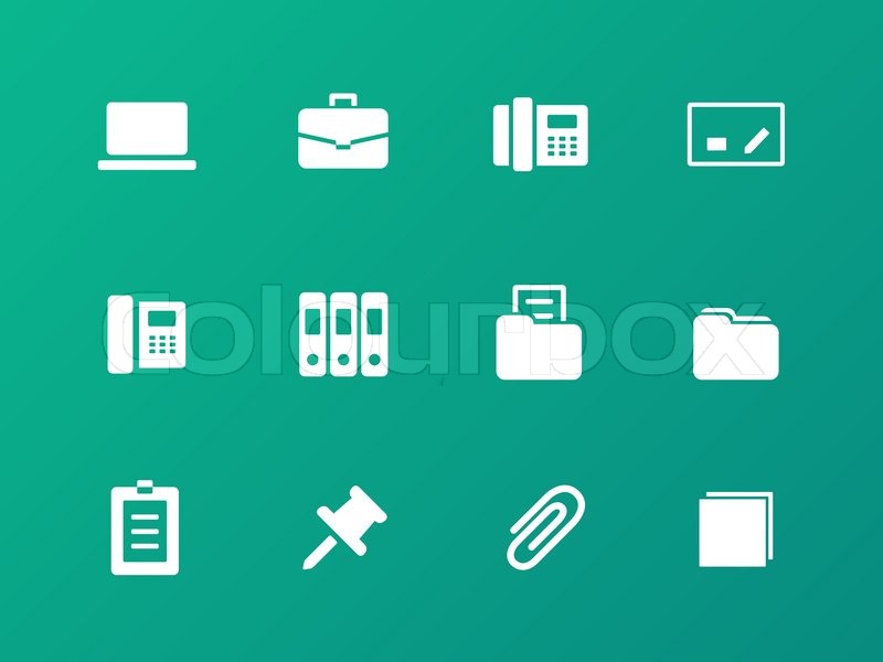 Office icons on green background. ... | Stock vector | Colourbox