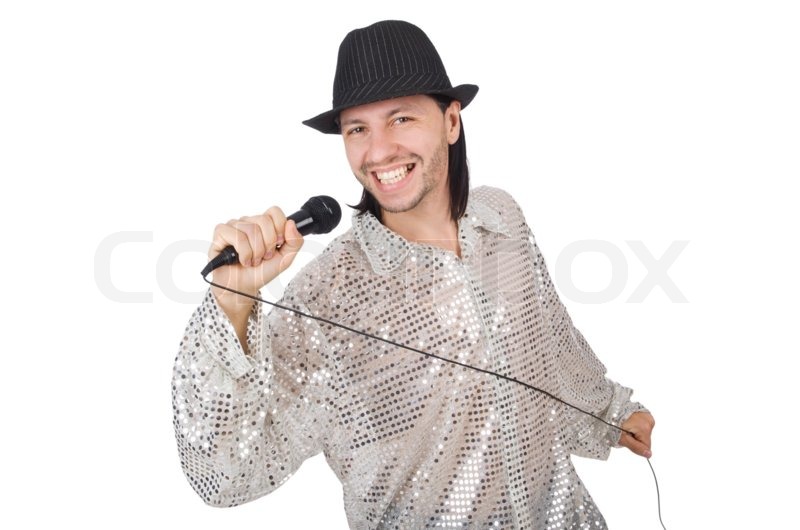 Man with mic isolated on white | Stock image | Colourbox