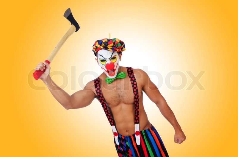 Clown with axe isolated on white | Stock image | Colourbox