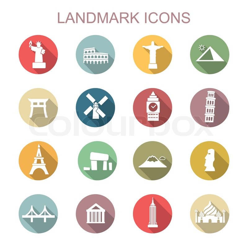 Landmark long shadow icons, flat ... | Stock vector | Colourbox