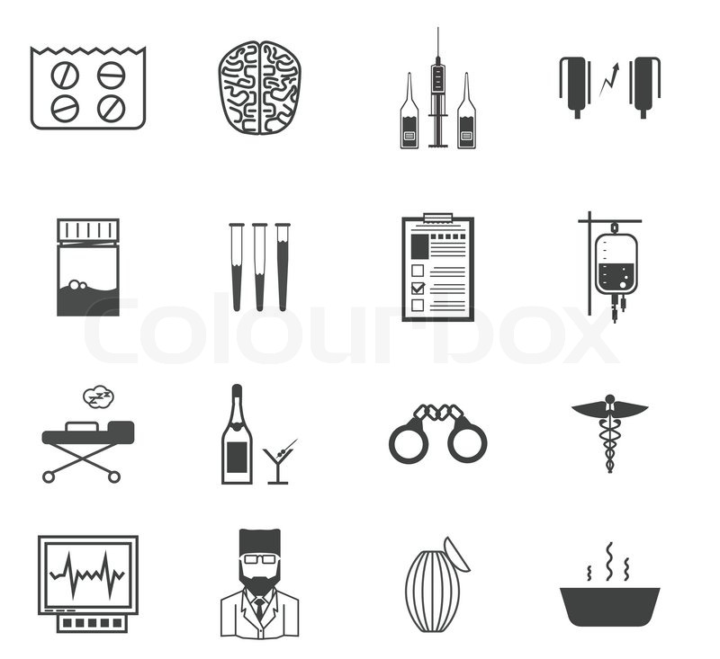 Set of black vector icons with symbols of elements for psychiatry and ...