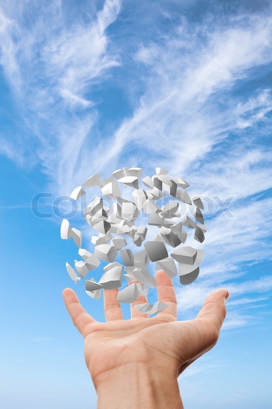 Male hand holding white broken sphere ... | Stock image | Colourbox