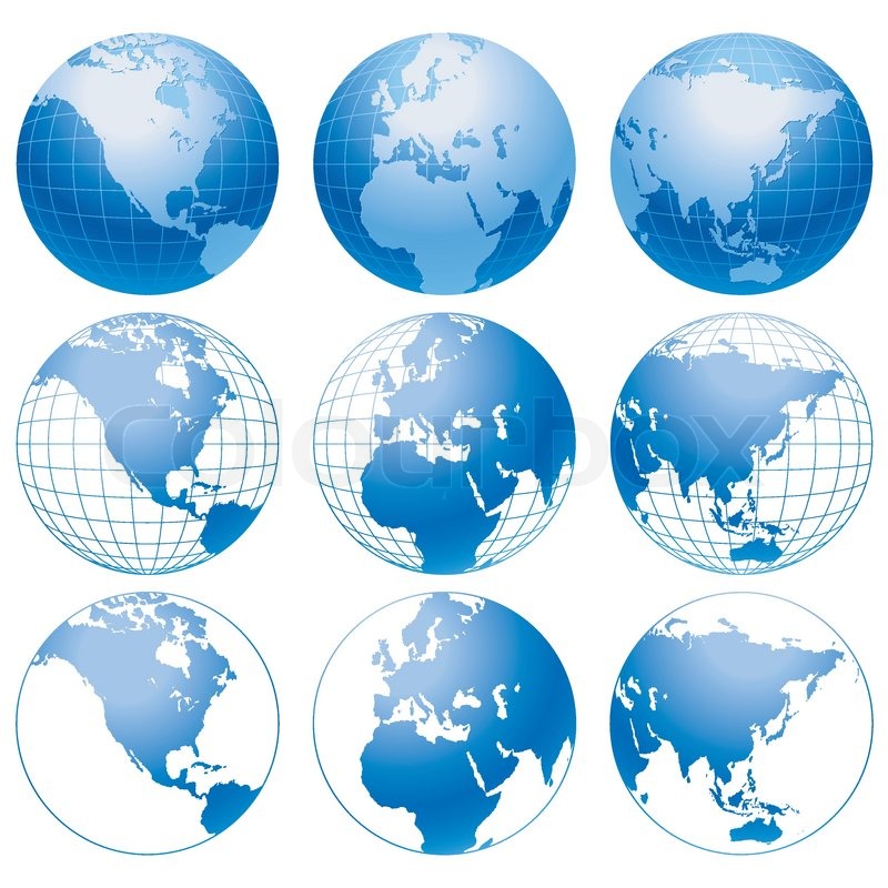 Set of 9 blue globe icons, isolated on ... | Stock vector | Colourbox