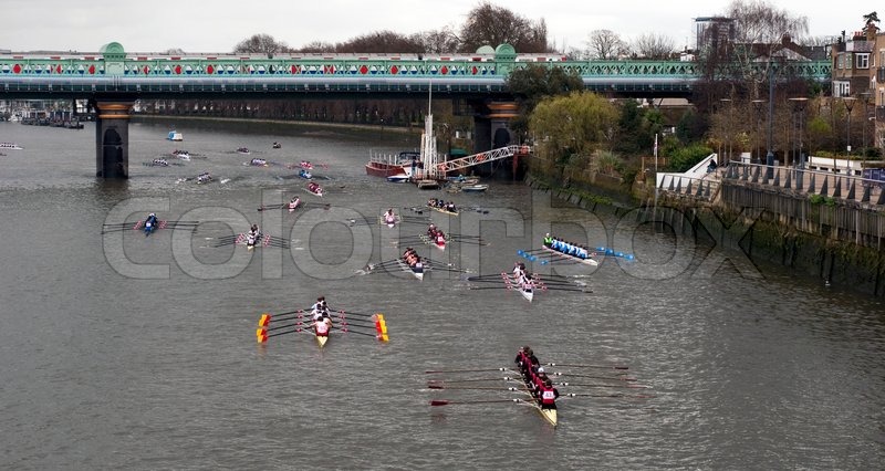 Rowers in eight-oar rowing boats on ... | Stock image | Colourbox
