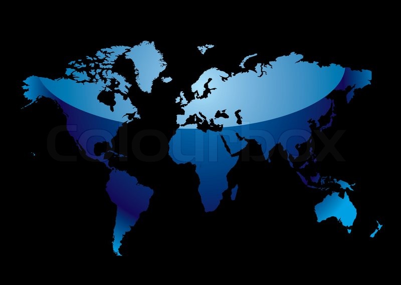 Blue world map with light reflection ... | Stock vector | Colourbox