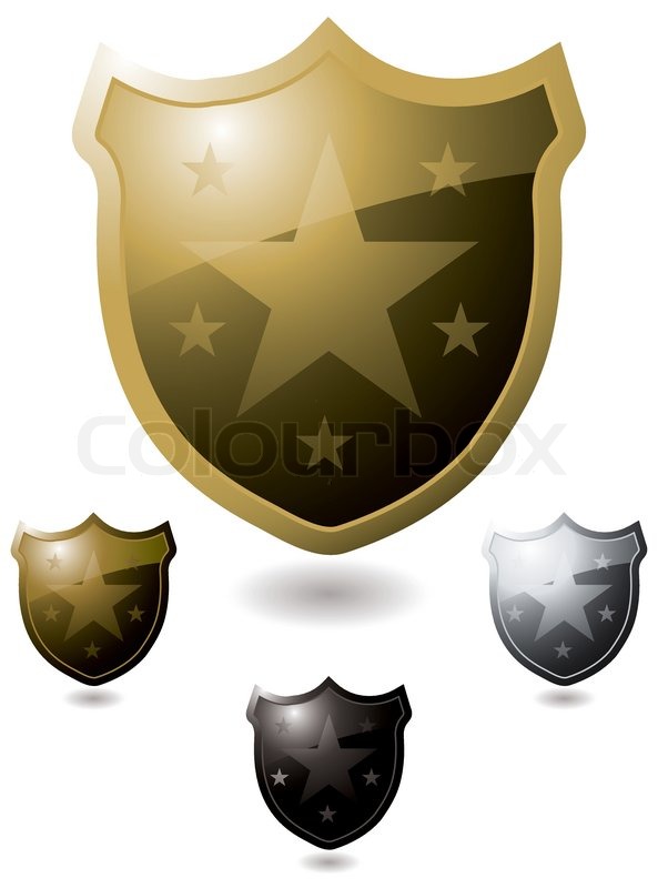 Collection of four shield in gold and ... | Stock vector | Colourbox