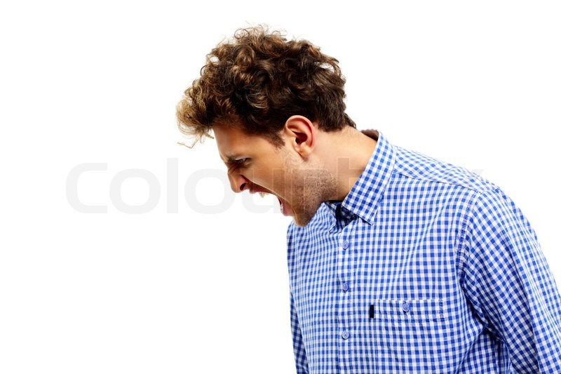 Side view portrait of a man shouting ... | Stock image | Colourbox
