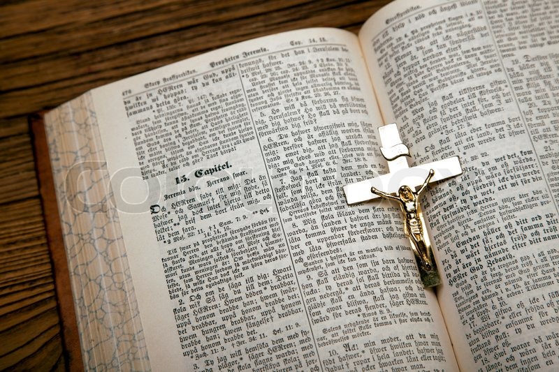 Sacred objects, bible, bread and wine. | Stock Photo | Colourbox