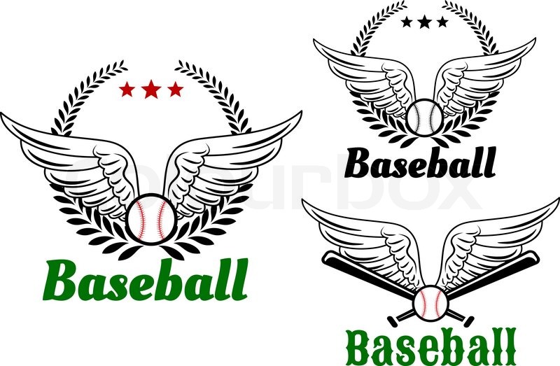 Baseball emblems with angel wings, ... | Stock vector | Colourbox