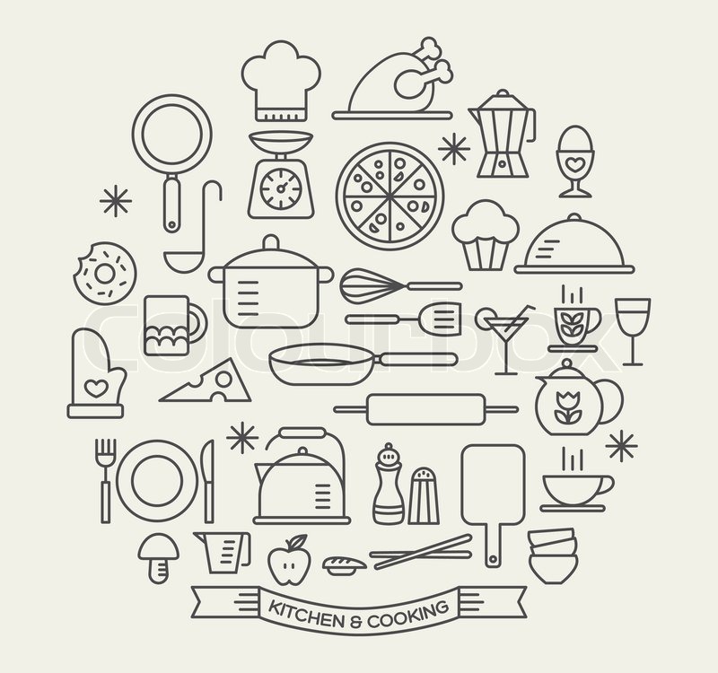 Cooking Foods and Kitchen outline ... | Stock Vector | Colourbox