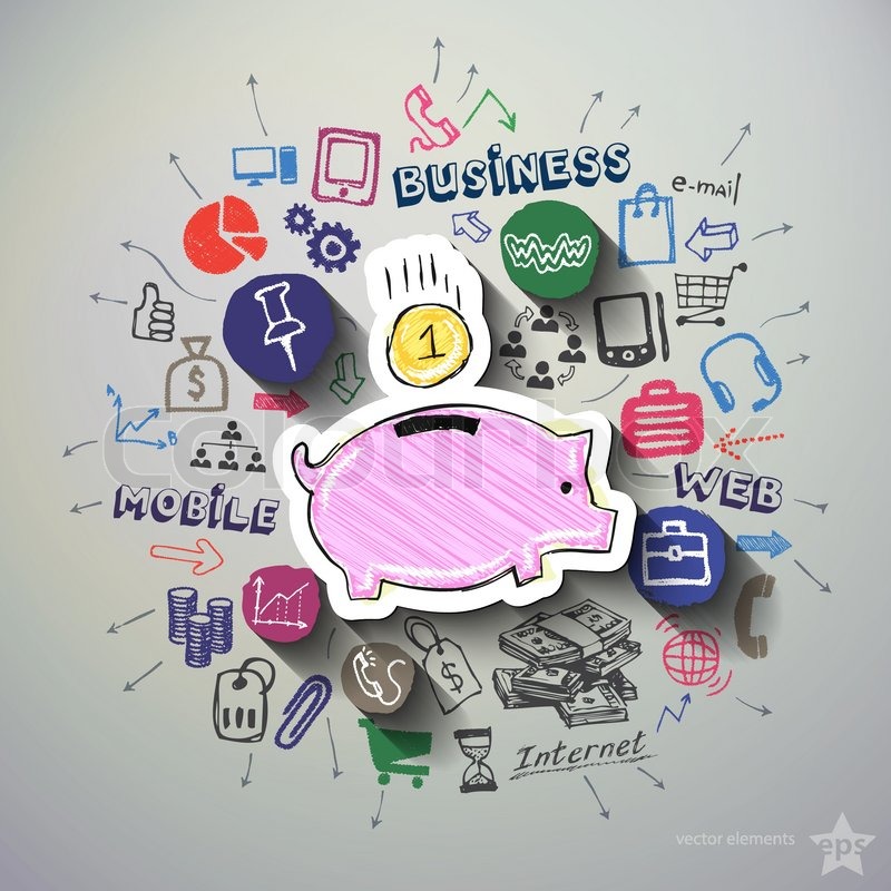 Banking collage with icons background. ... | Stock Vector | Colourbox