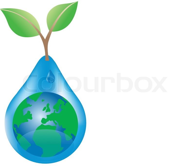 The Earth in a water drop with a green plant growing out | Stock Vector ...