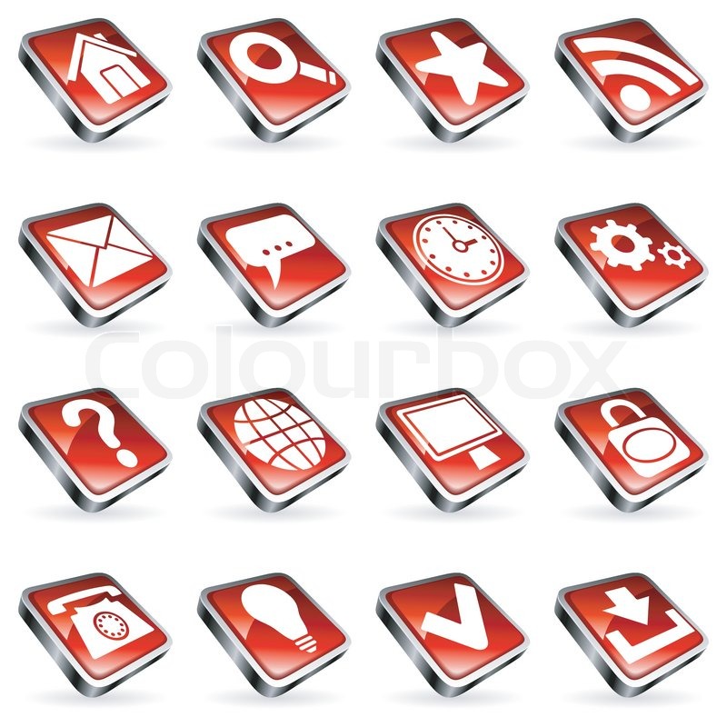 Set of 16 red web icons. | Stock vector | Colourbox