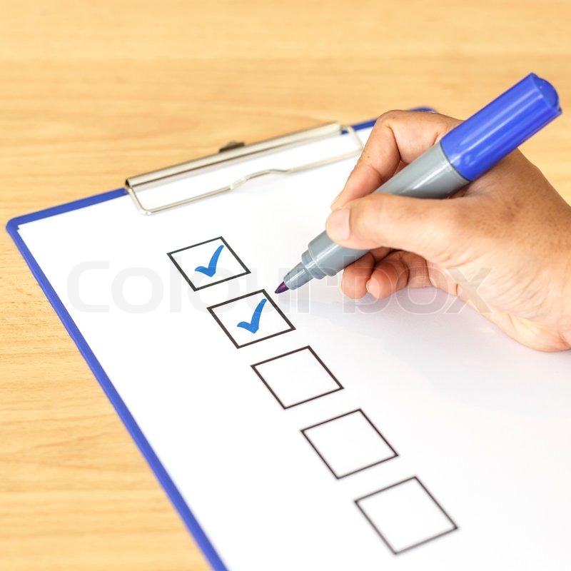 Hand writing on blank checkbox | Stock image | Colourbox